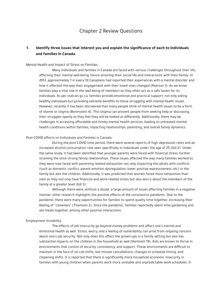 Chapter 2 Review Questions | PDF | Mental Health | Family