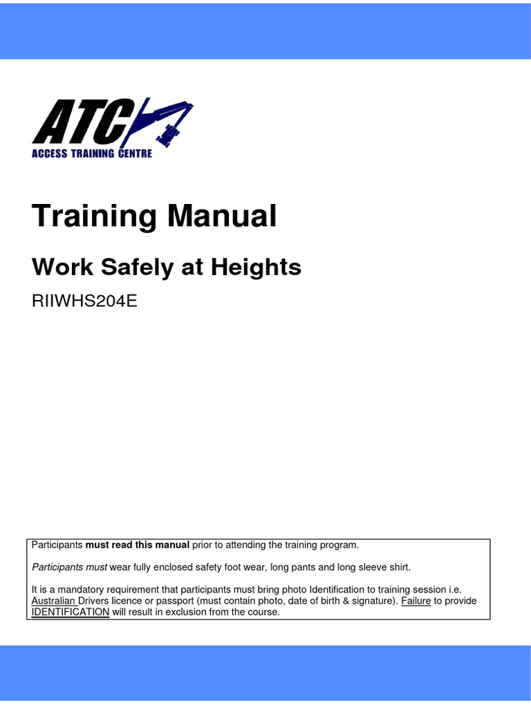 Riiwhs204e Work Safely at Heights Training Manual | PDF | Occupational ...