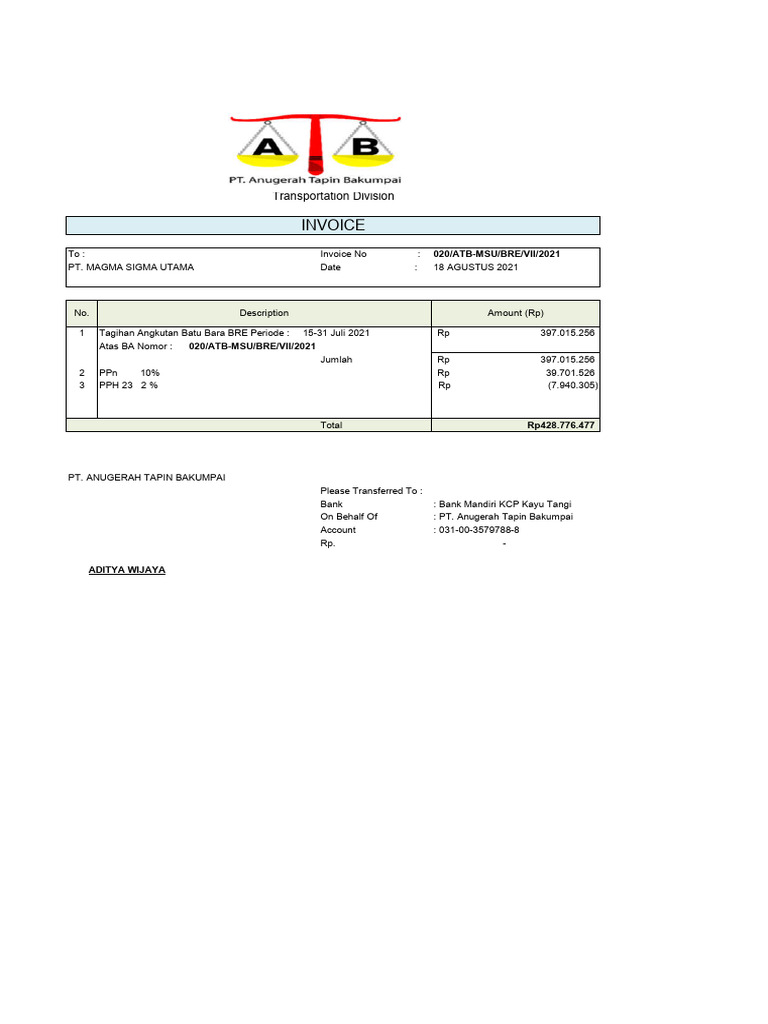 Invoice Atb 020 | PDF