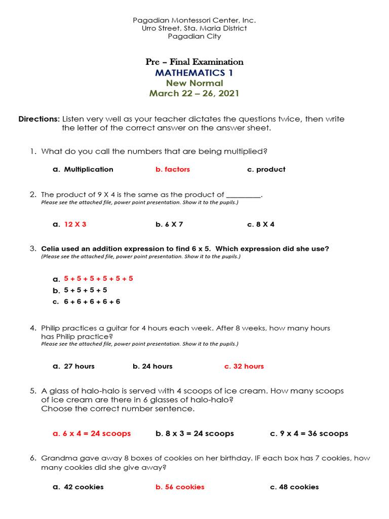 Mathematics Pre Final Exam | PDF | Mathematics | Notation