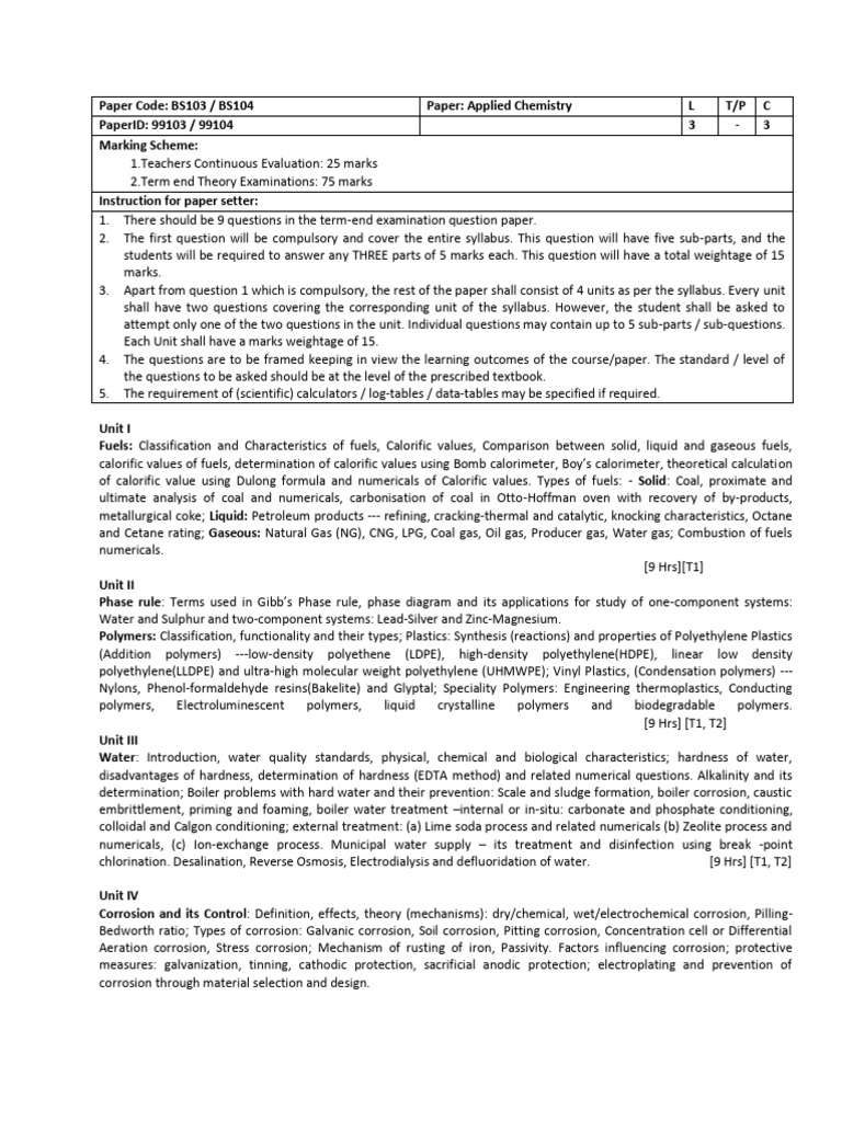 Applied Chemistry Syllabus 2022-23 | PDF | Corrosion | Polyethylene
