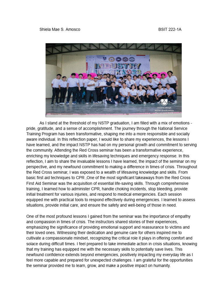 NSTP Reflection: Lifesaving Skills Learned | PDF