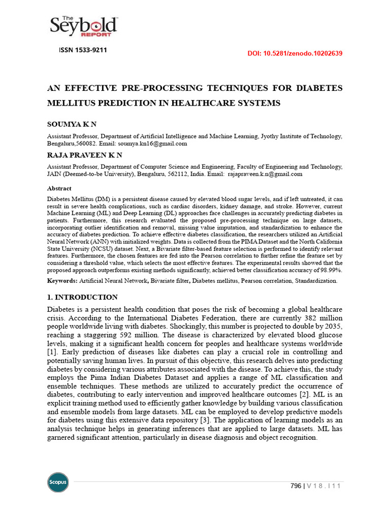 An Effective Pre-Processing Techniques For Diabetes Mellitus Prediction ...