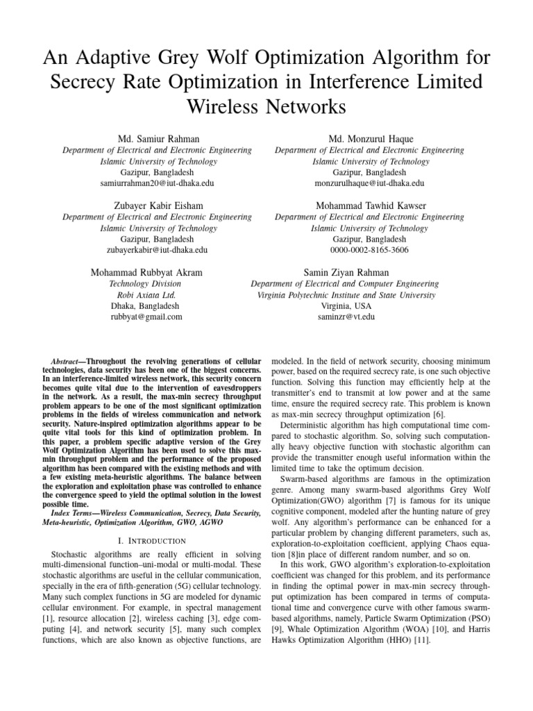 An Adaptive Grey Wolf Optimization Algorithm For Secrecy Rate Optimization in Interference ...