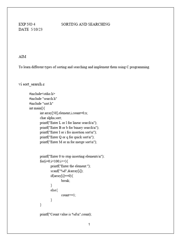 Sorting and Searching in C Programming | PDF | Discrete Mathematics ...