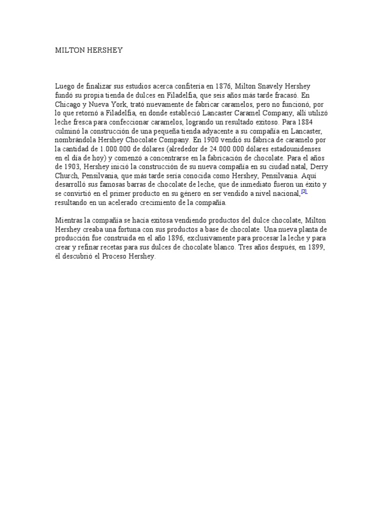 Milton Hershey | PDF | Cocina, comidas y vino
