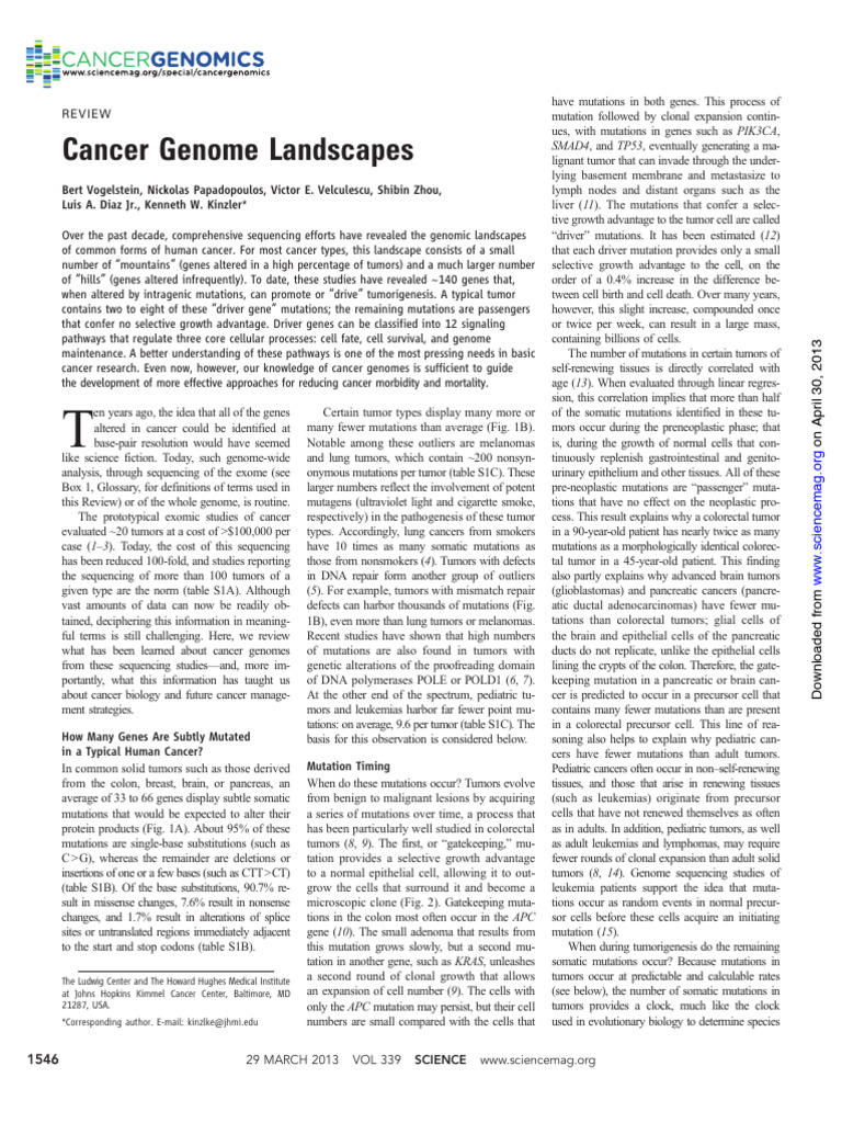 Cancer Genome Landscapes | PDF | Neoplasms | Metastasis