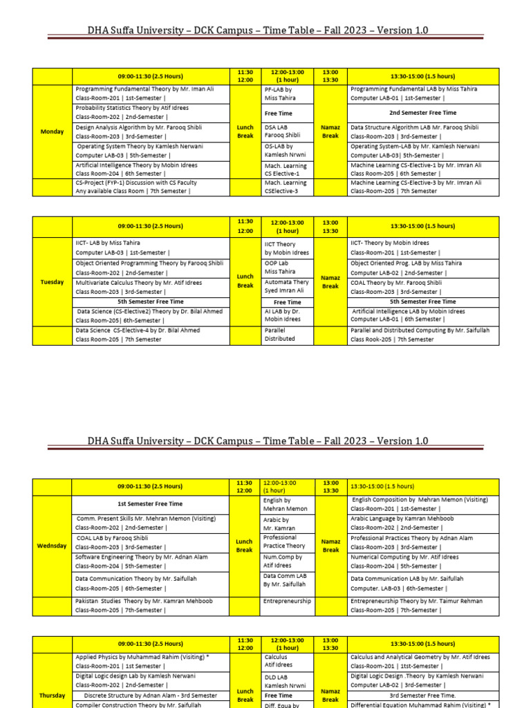 DCKCS TimeTable-Fall2023 V1 | PDF | Machine Learning | Science