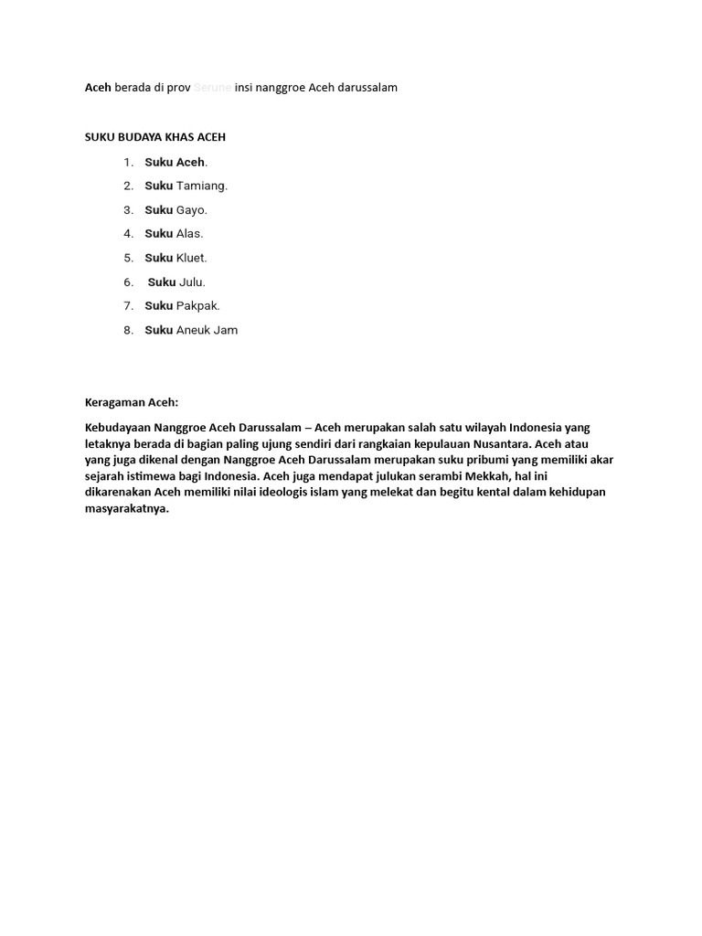 Dokumen Aneka Keberagaman Aceh | PDF