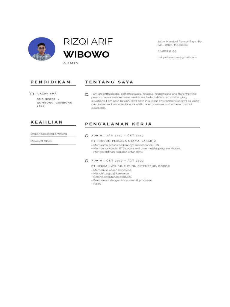 CV Rizqi Arif Wibowo | PDF