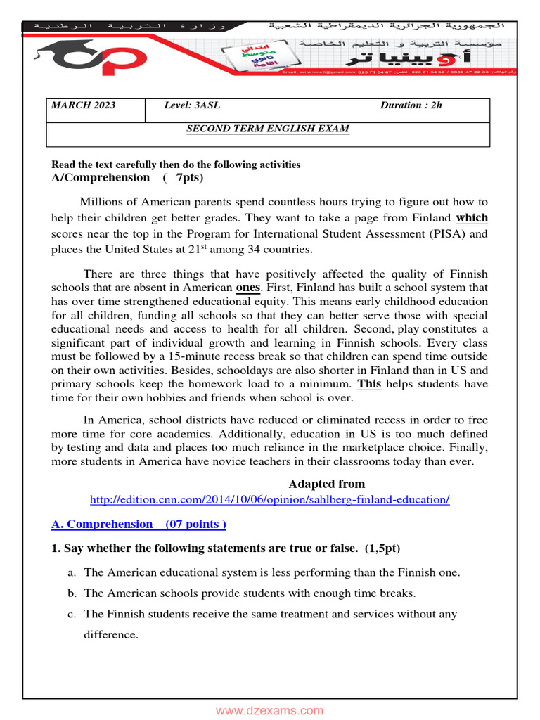Dzexams 3as Anglais 945371 | Download Free PDF | Programme For International Student Assessment