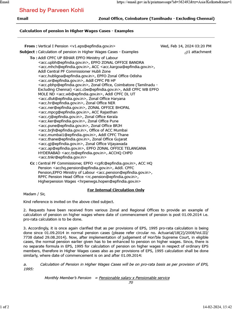 EPFO Circular - Calculation of Higher P - 240214 - 214241 | PDF ...