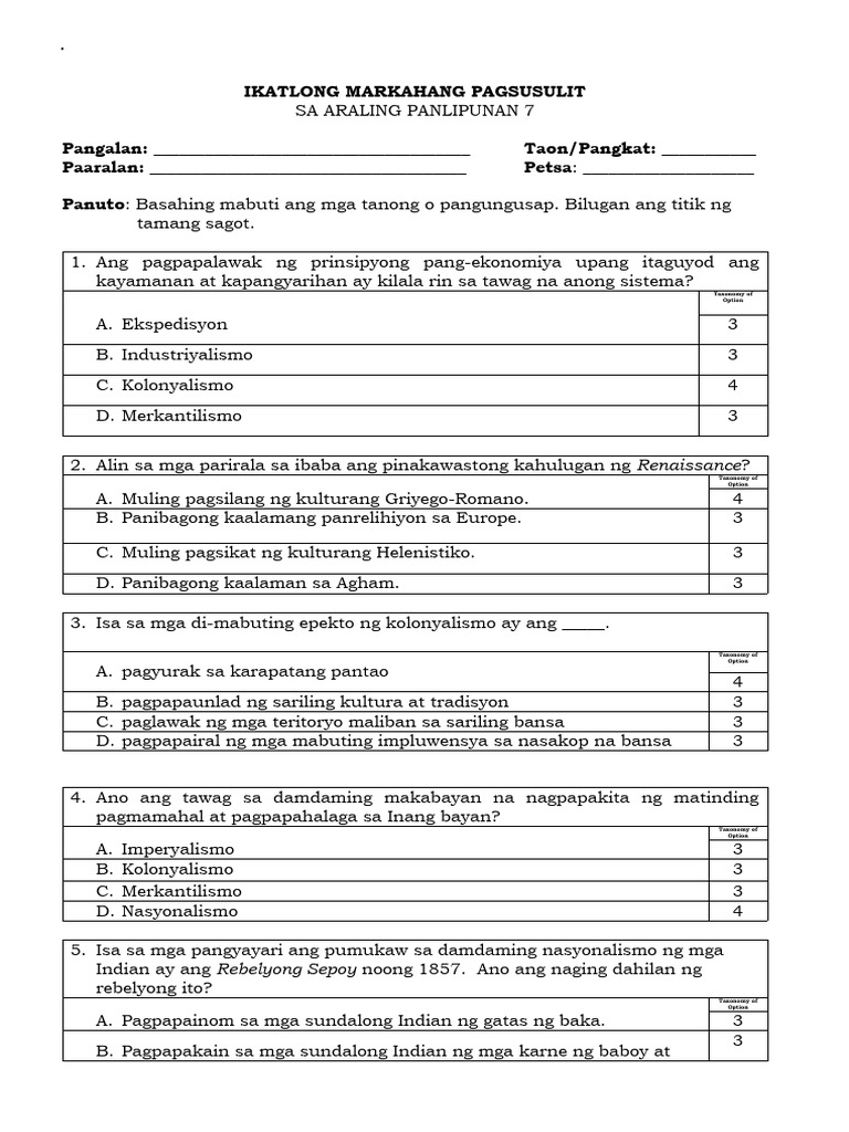 AP7-TQs PISA-Like - 3rd Q | PDF