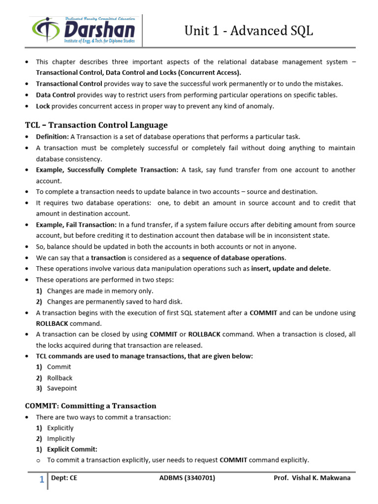 ADBMS - Unit 1 - 21042018 - 032136AM | PDF | Database Index | Database Transaction