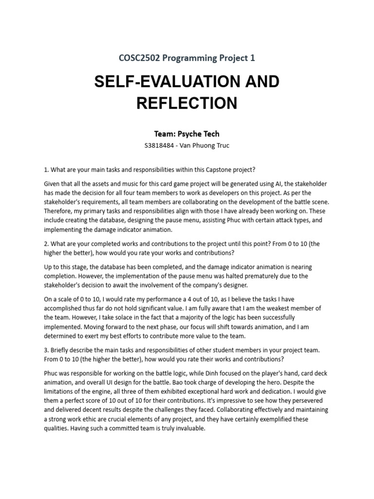 Capstone Project Self-Evaluation: Psyche Tech | PDF | Behavioural ...