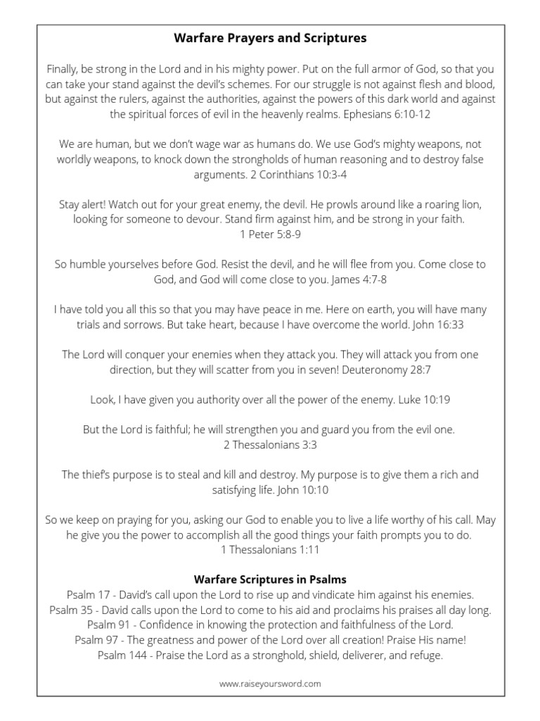 Warfare Prayers and Scriptures | PDF | Prayer | Devil