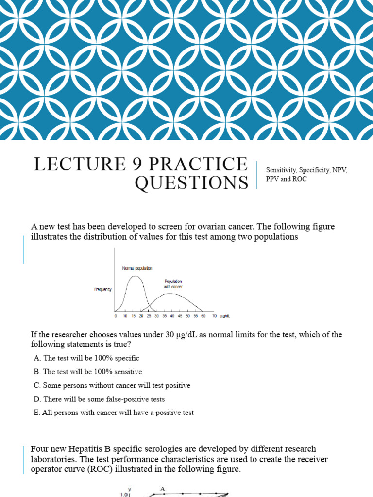 Lecture 9 Practice Questions | PDF | Sensitivity And Specificity ...
