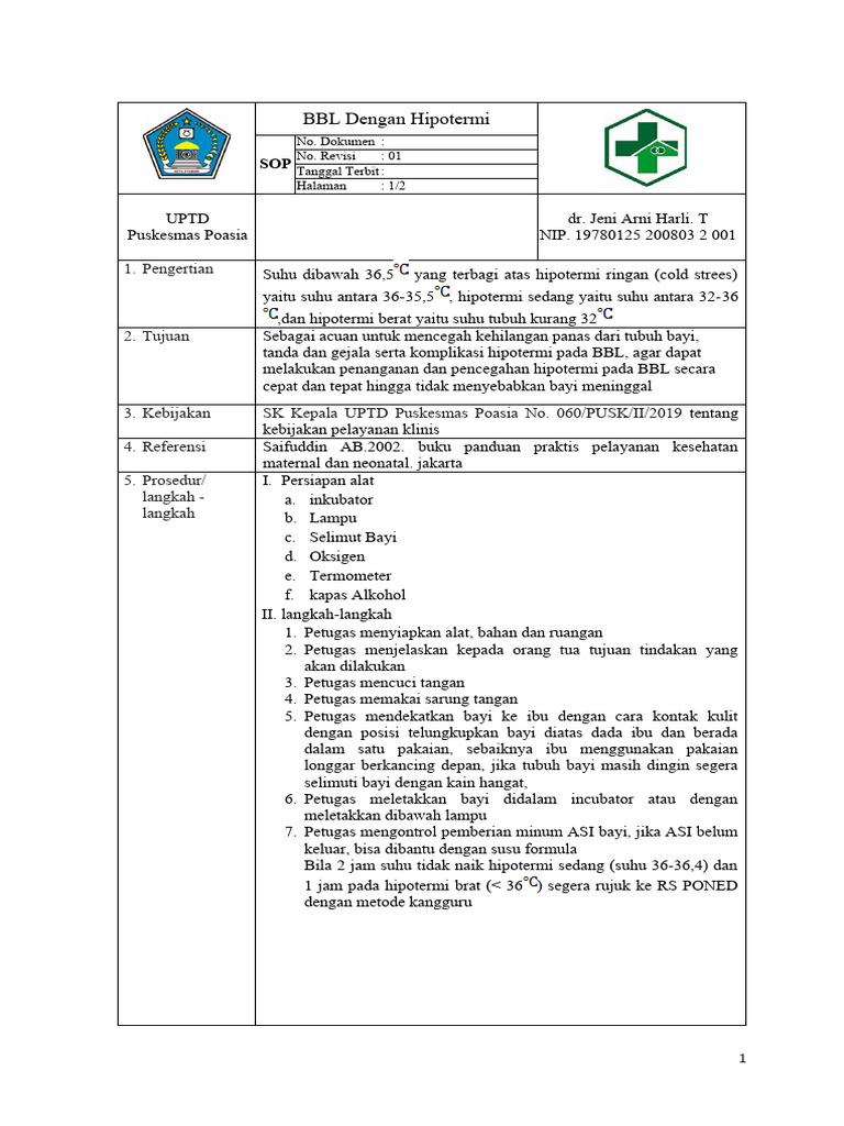 SOP BBL Dengan Hipotermi | PDF