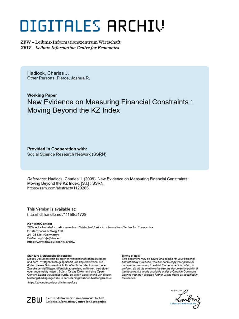 New Evidence On Measuring Financial Constraints Moving Beyond The KZ ...