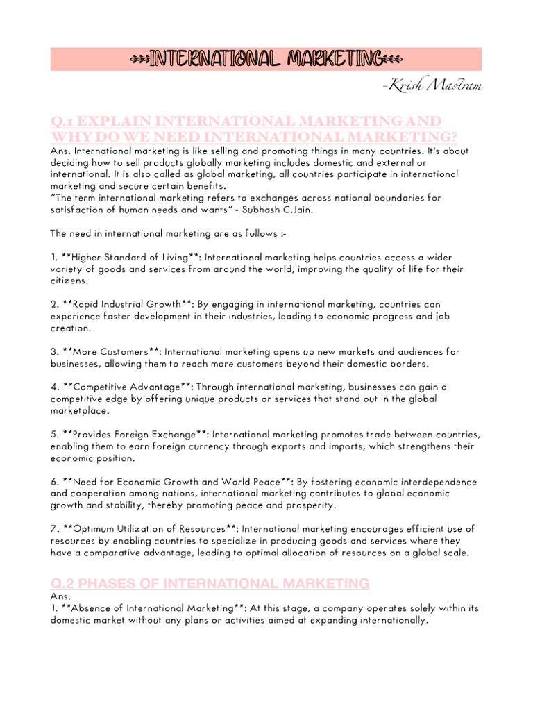 Important Questions For International Marketing Internals 2 | PDF ... Important Questions For International Marketing Internals 2 | PDF ...