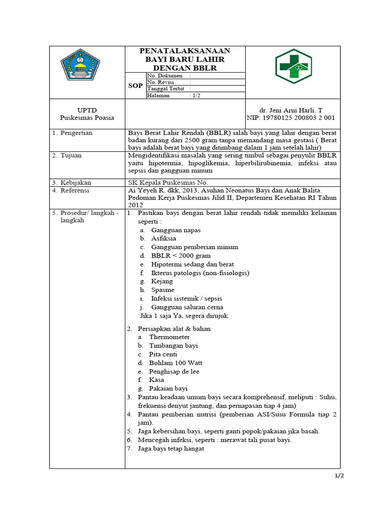 Sop BBLR | PDF | Pengembangan Diri | Kesehatan Holistik