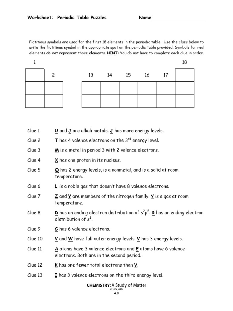 Fictitious Symbols Periodic Table Puzzle | PDF
