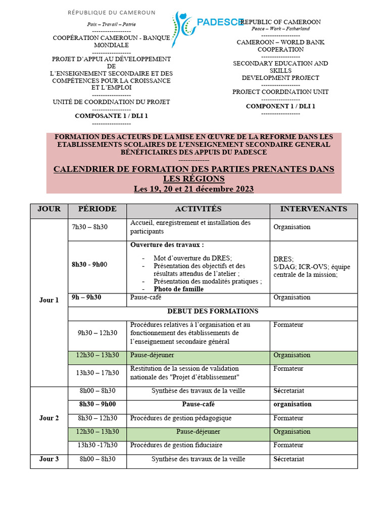 Agenda de L'atelier | PDF