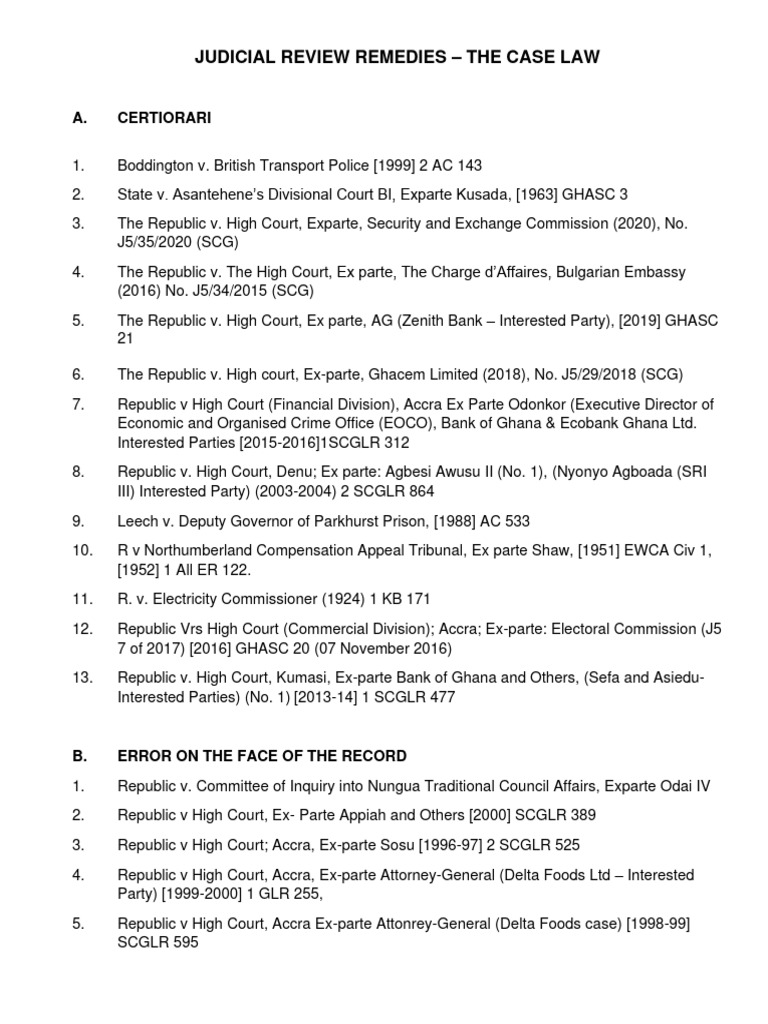 Judicial Review Remedies Case Law | PDF | Ex Parte | Public Law