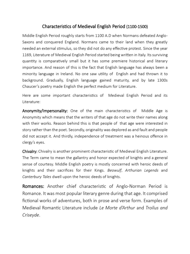 Characteristics of Medieval English Literature | PDF | English ...