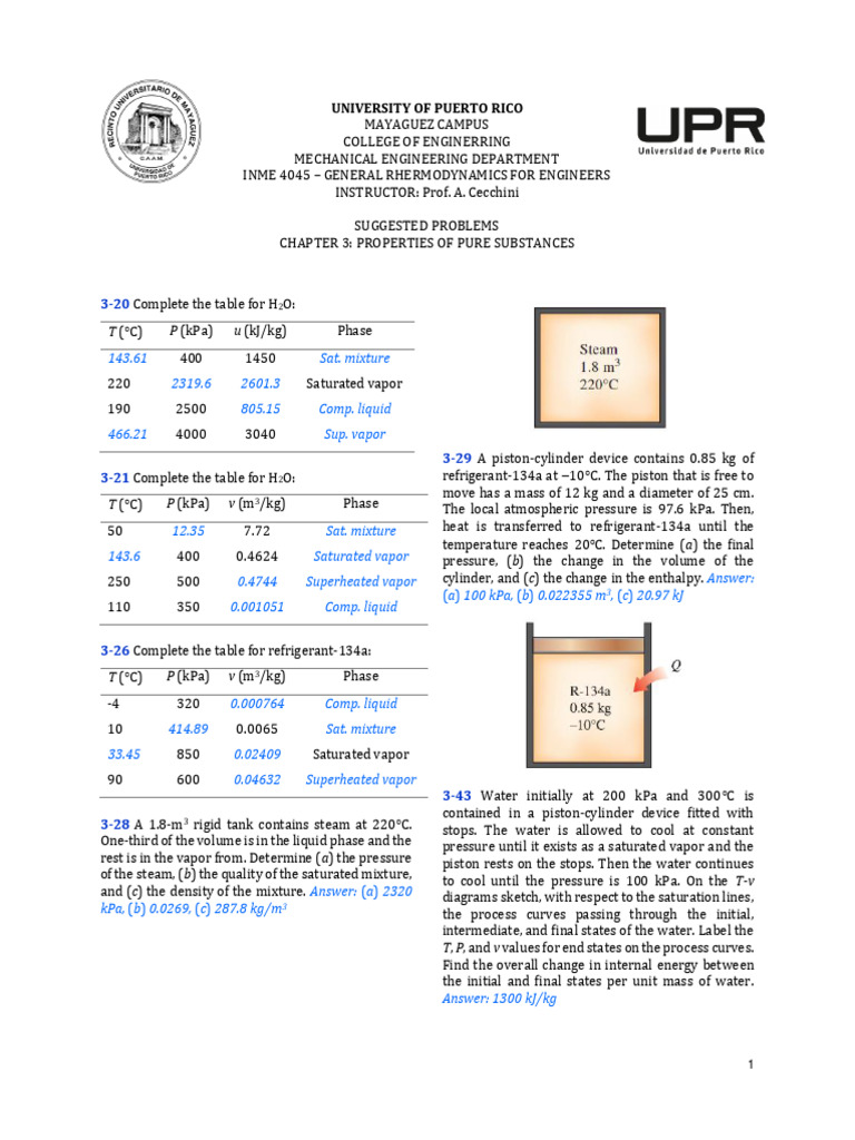 INME 4045 - Chapter 3 - Suggested Problems | PDF | Gases | Pressure