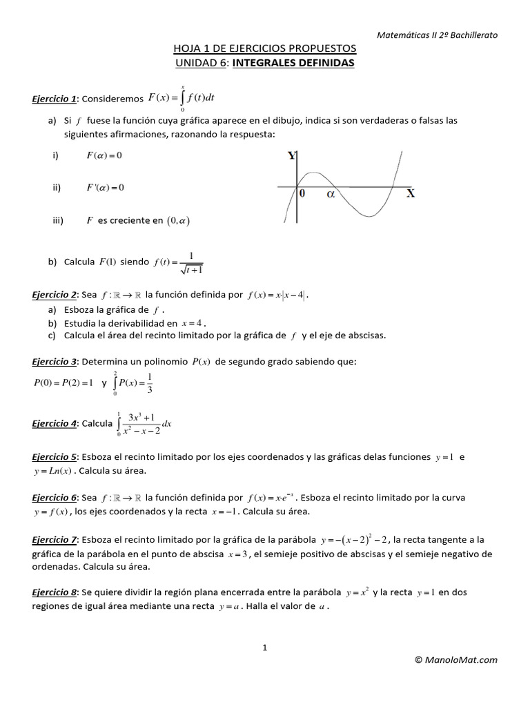 Hoja 1 Ejercicios Propuestos Unidad 6 Integrales Definidas | PDF | Línea (geometría) | Integral