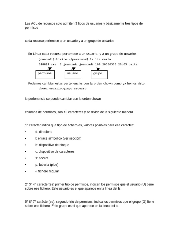 Las ACL de Recursos Solo Admiten 3 Tipos de Usuarios y Básicamente Tres Tipos de Permisos | PDF ...