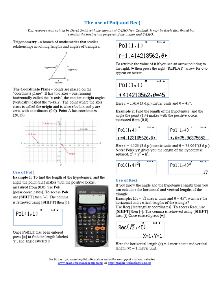 Using Pol and Rec Functions in Calculators | PDF | Cartesian Coordinate ...