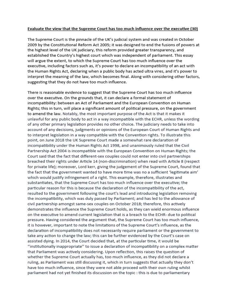 Supreme Court Essay | PDF | Supreme Court Of The United States | Justice