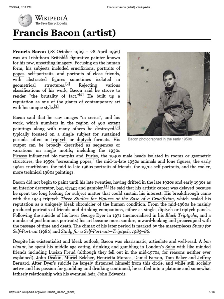 Francis Bacon (Artist) - Wikipedia | PDF