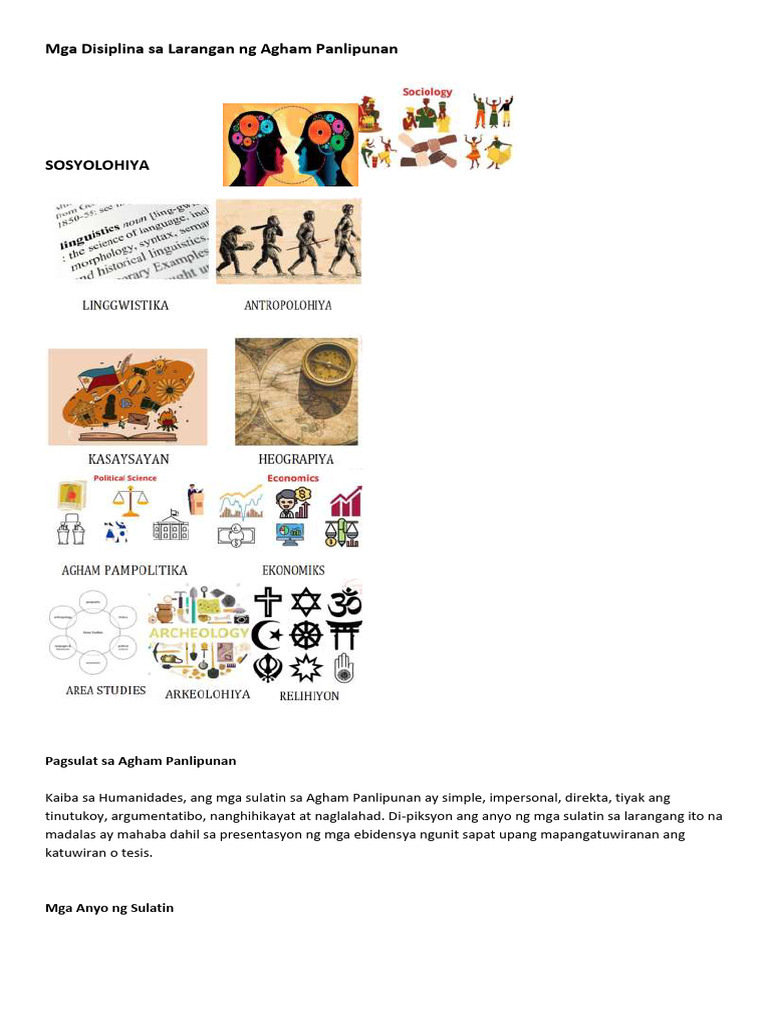 Mga Disiplina Sa Larangan NG Agham Panlipunan | PDF
