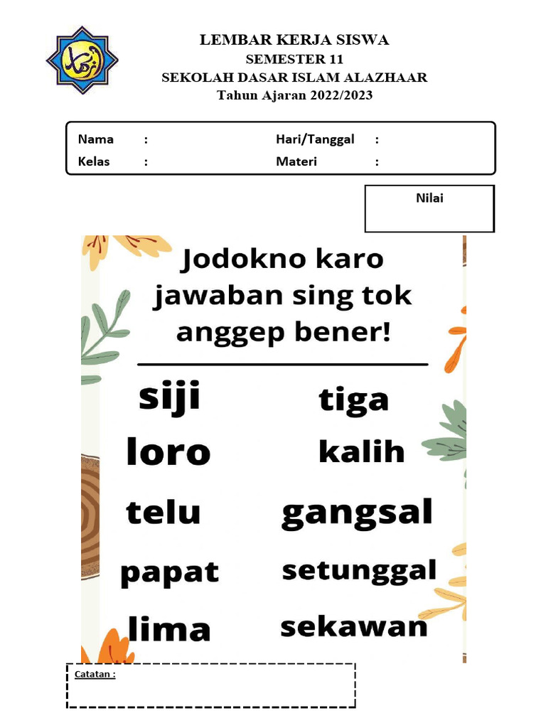 Worksheet B.JAWA Kelas (TERAPI) | PDF