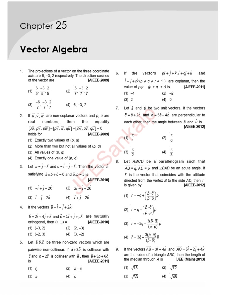 25.vector Algebra - Watermark | PDF | Line (Geometry) | Euclidean Vector