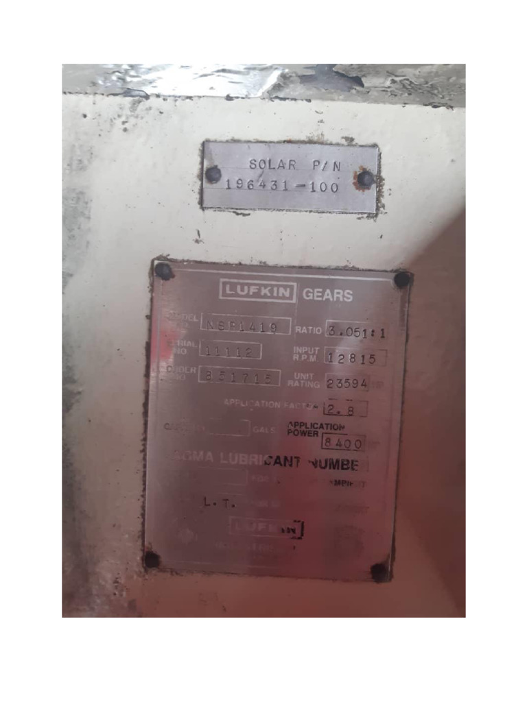 Lufkin Gearbox Name Plate | PDF