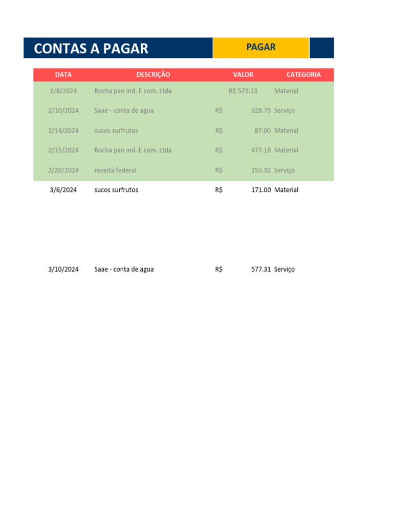 Planilha de Contas A Pagar | PDF