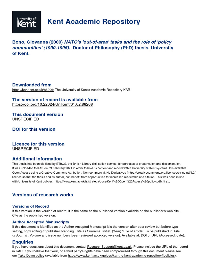 Nato's 'Out-Of-Area' Tasks and The Role of 'Policy Communities' (1990 ...