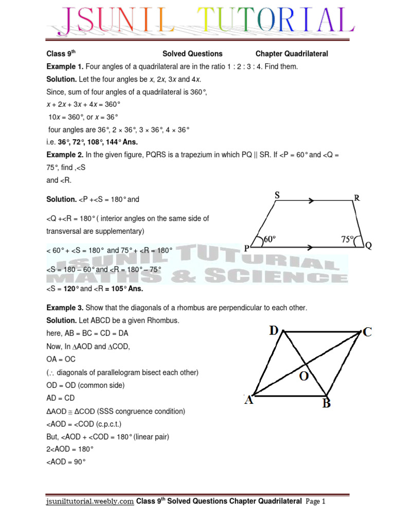 Class 9th Solved Questions Chapter Quadrilateral | PDF | Elementary Geometry | Euclidean Geometry
