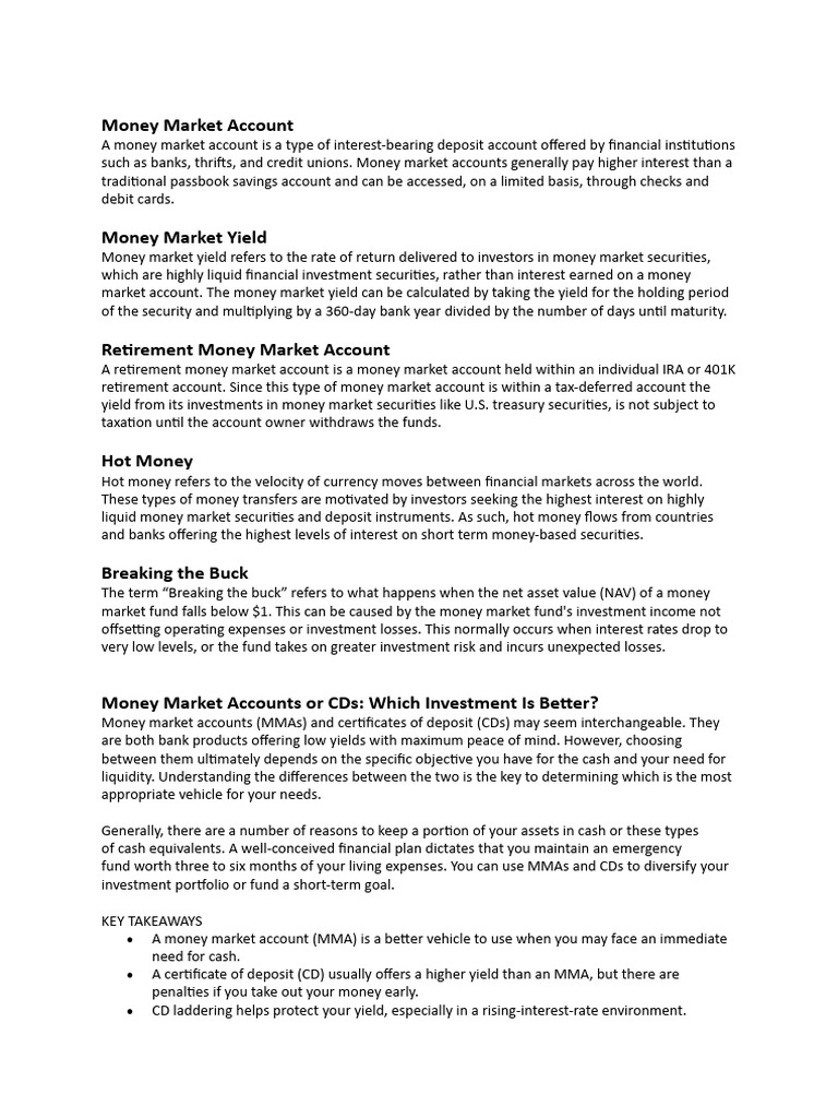 Money Market Account - Banking | PDF