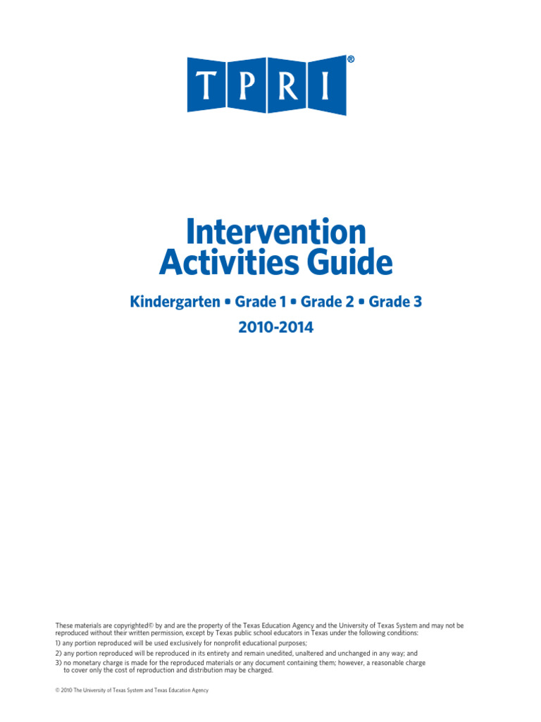TPRI Intervention Activities Guide | PDF | Differentiated Instruction ...