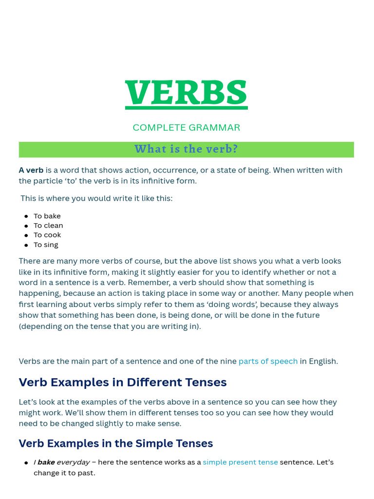Verbs | PDF | Verb | Grammatical Tense