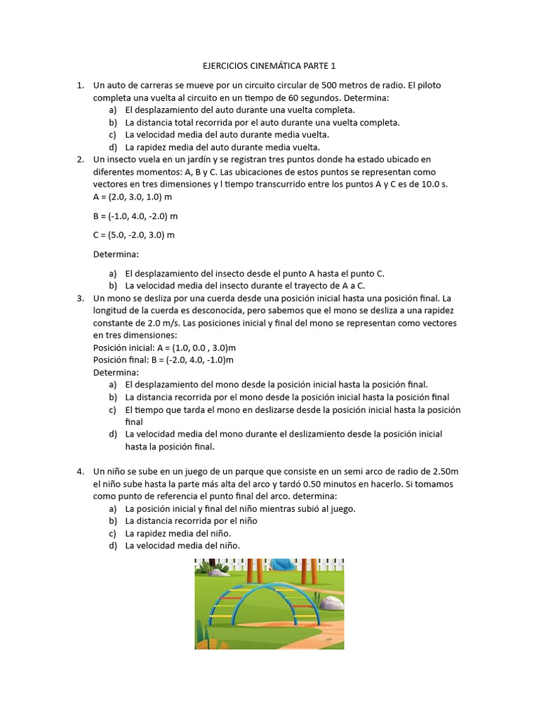 Ejercicios Practica Cinemática Parte 1 | PDF