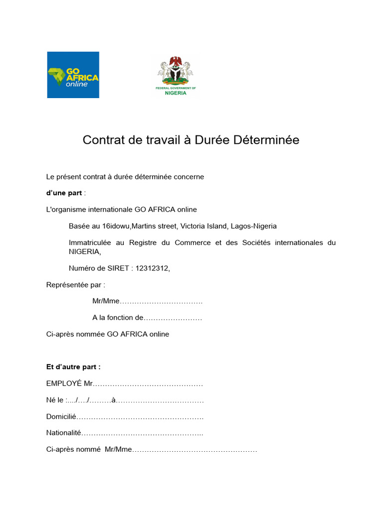 Modèle de contrat de travail CDD | PDF | Business | Congé annuel