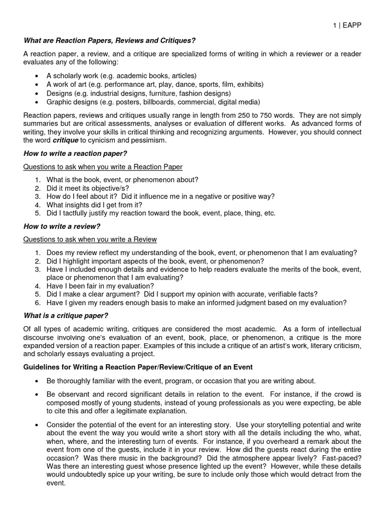 Reaction Papers, Reviews and Critiques | PDF | Restaurants | Feminism