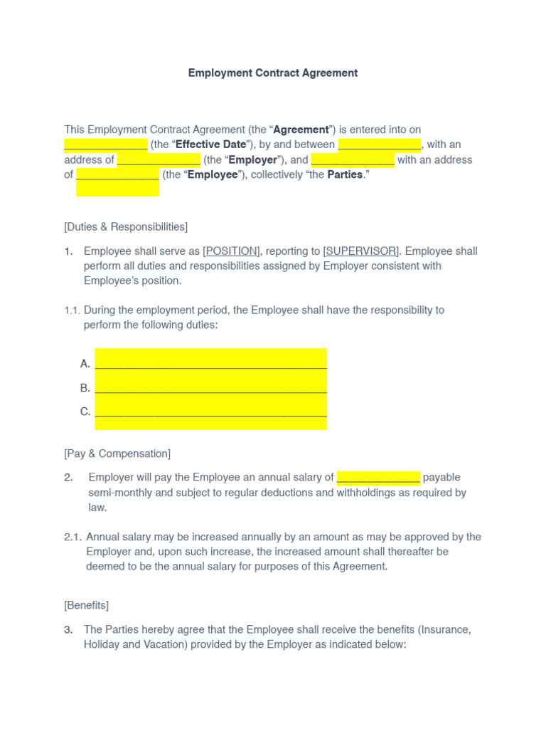 6418940483439f07302c4c4d - Employment Contract Agreement Template | PDF | Employment ...