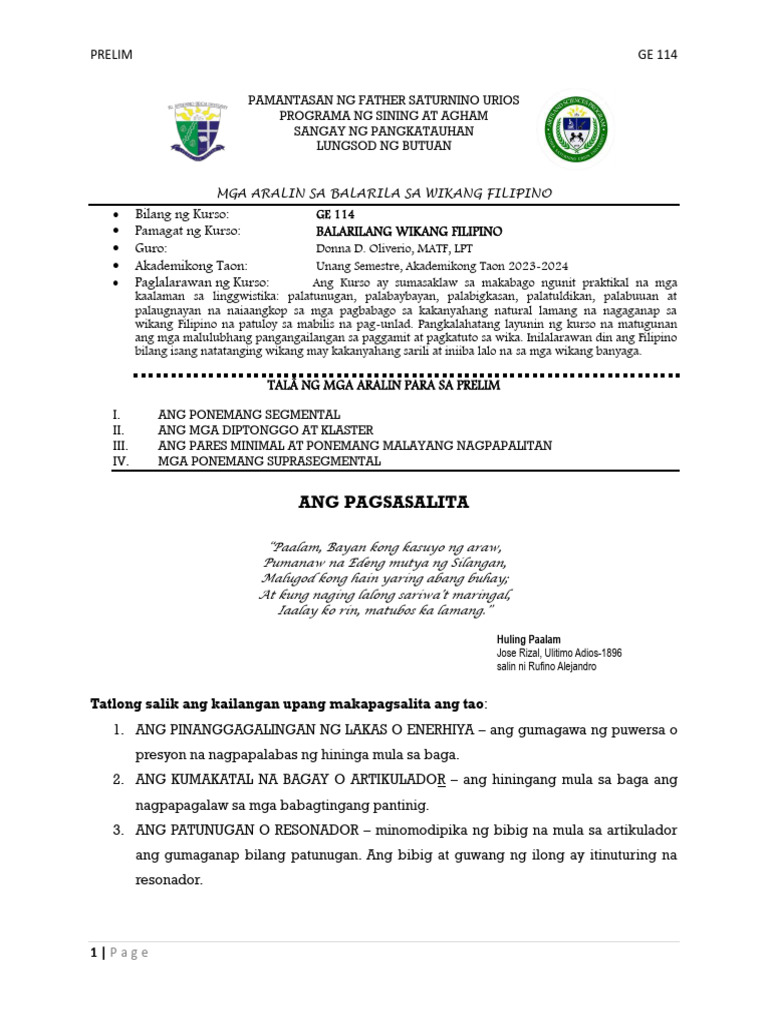 Ge 114 Prelim Whole Discussion 1st Sem 2023-2024 | PDF